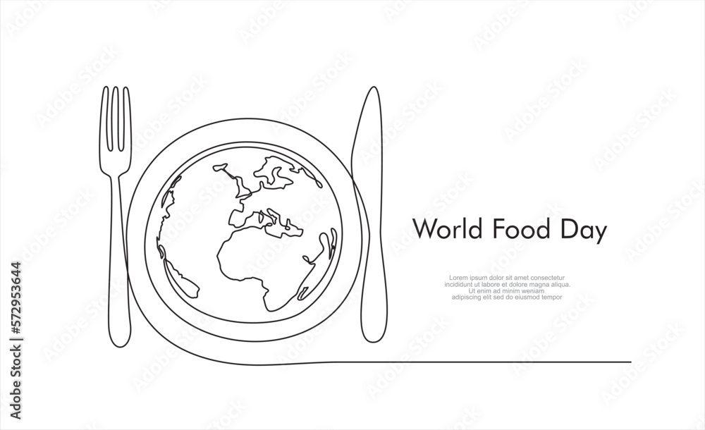 Continuous one single line drawing of Globe, knife and fork. World Food ...