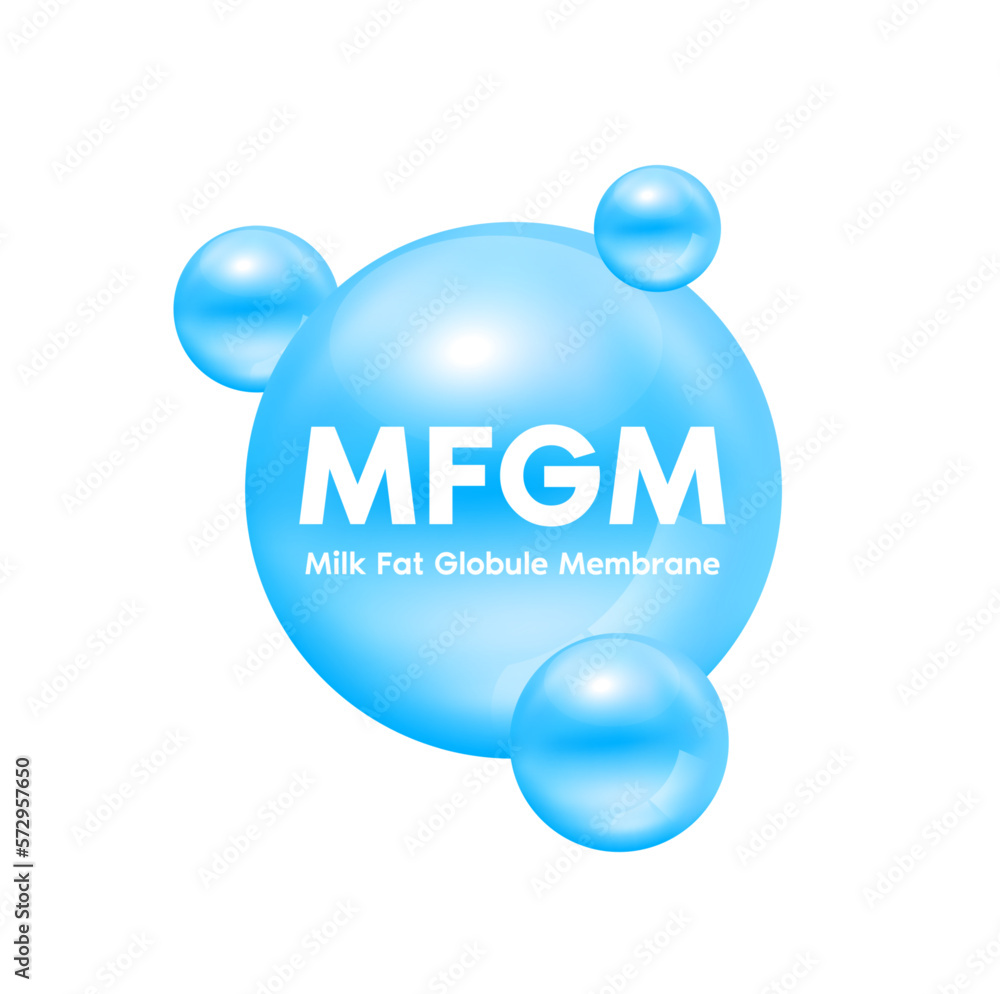 MFGM (Milk Fat Globule Membrane) blue in milk droplets isolated on ...