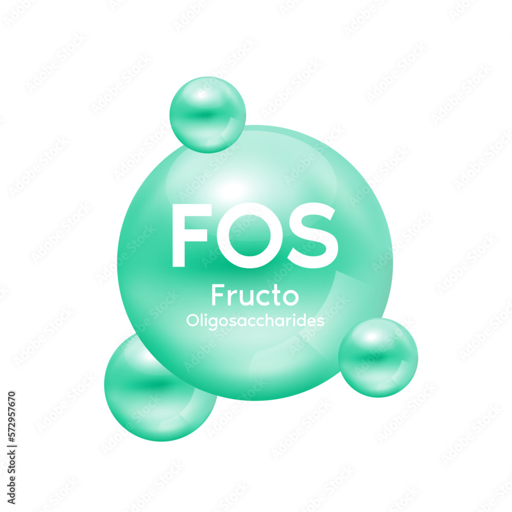 FOS Fructo Oligosaccharides, Vitamins fiber green isolated on white ...
