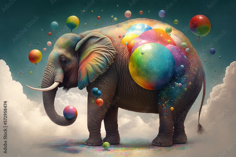 Multi colored elephant floating on clouds illustration generative ai ...