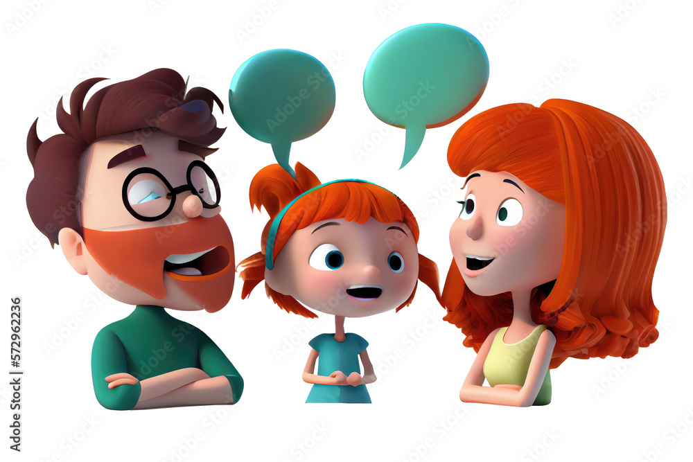 Parents and children talking so happy on transparent background,3d ...