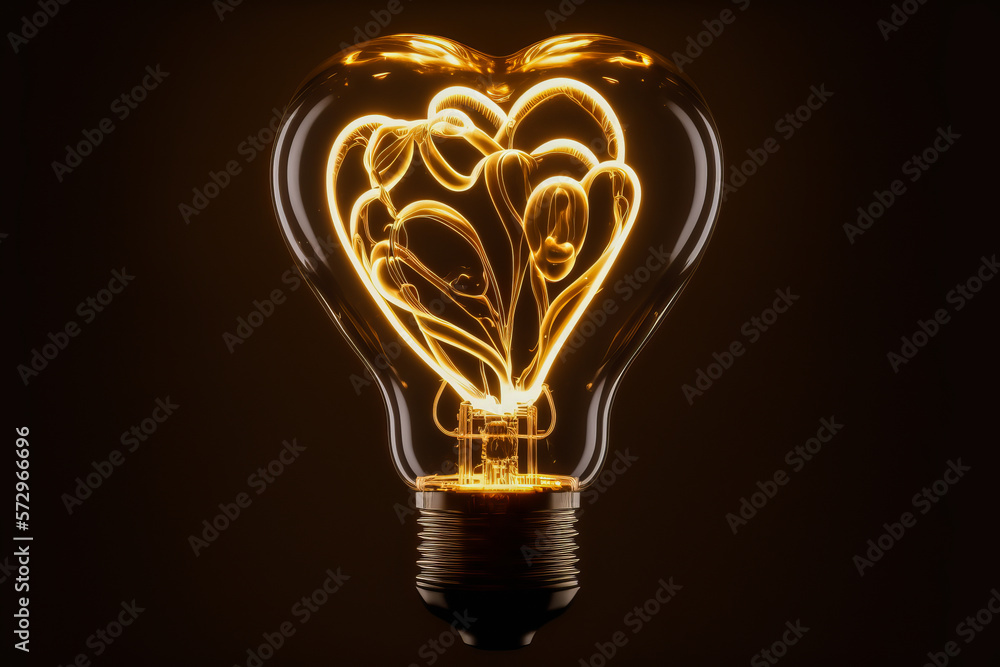 Passionate electricity embodied in a heart-shaped bulb on a black ...