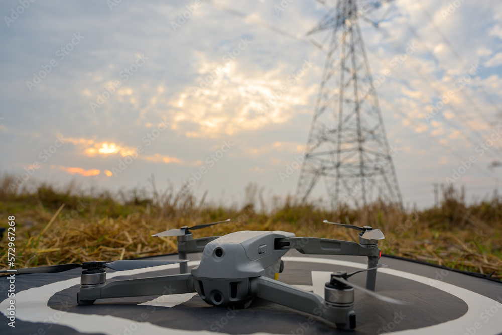 Foto de A drone at the power station prepares to fly over an area of ...