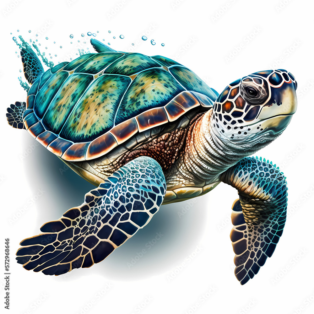 Sea Turtle Isolated White Stock Illustration | Adobe Stock