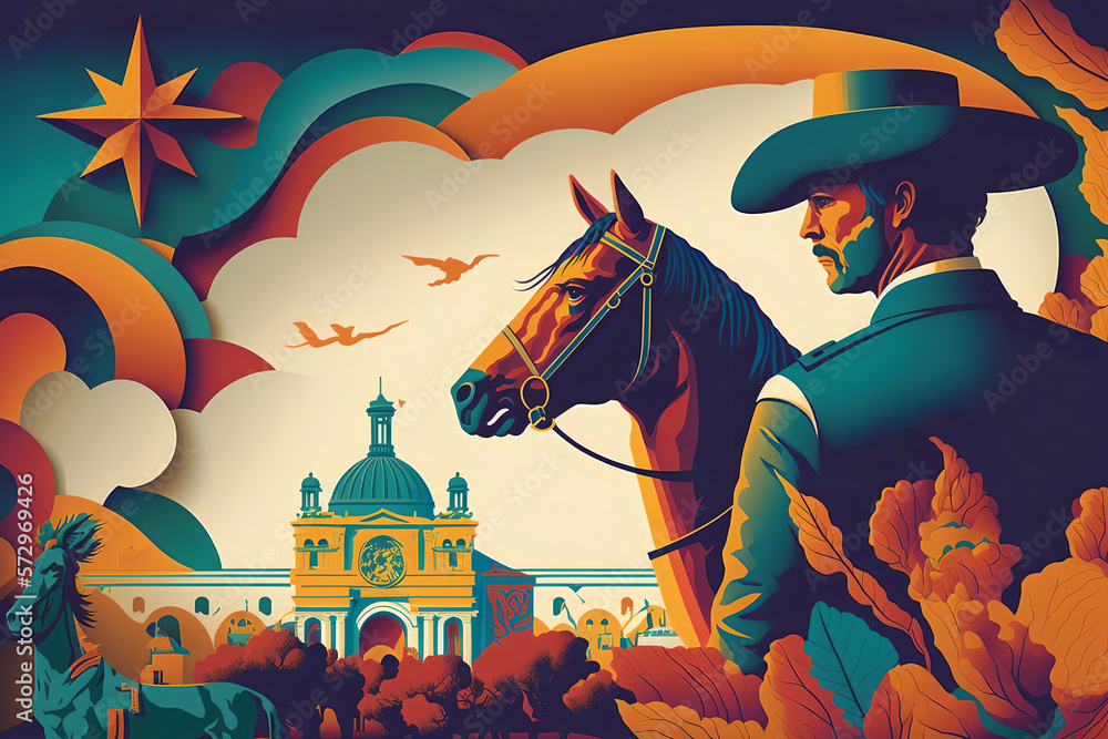 A vibrant digital illustration of Texas, featuring a cowboy on ...