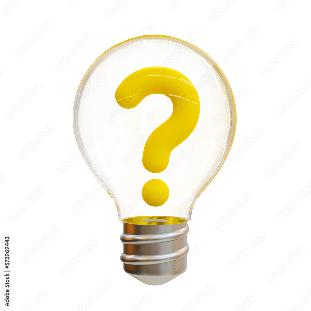 3d minimal Lightbulb with a question mark. problem-solving concept ...