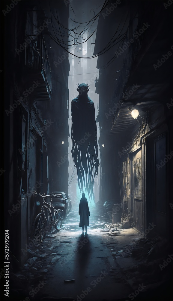 Dark figure in alley horror dark halloween menacing killer created with ...