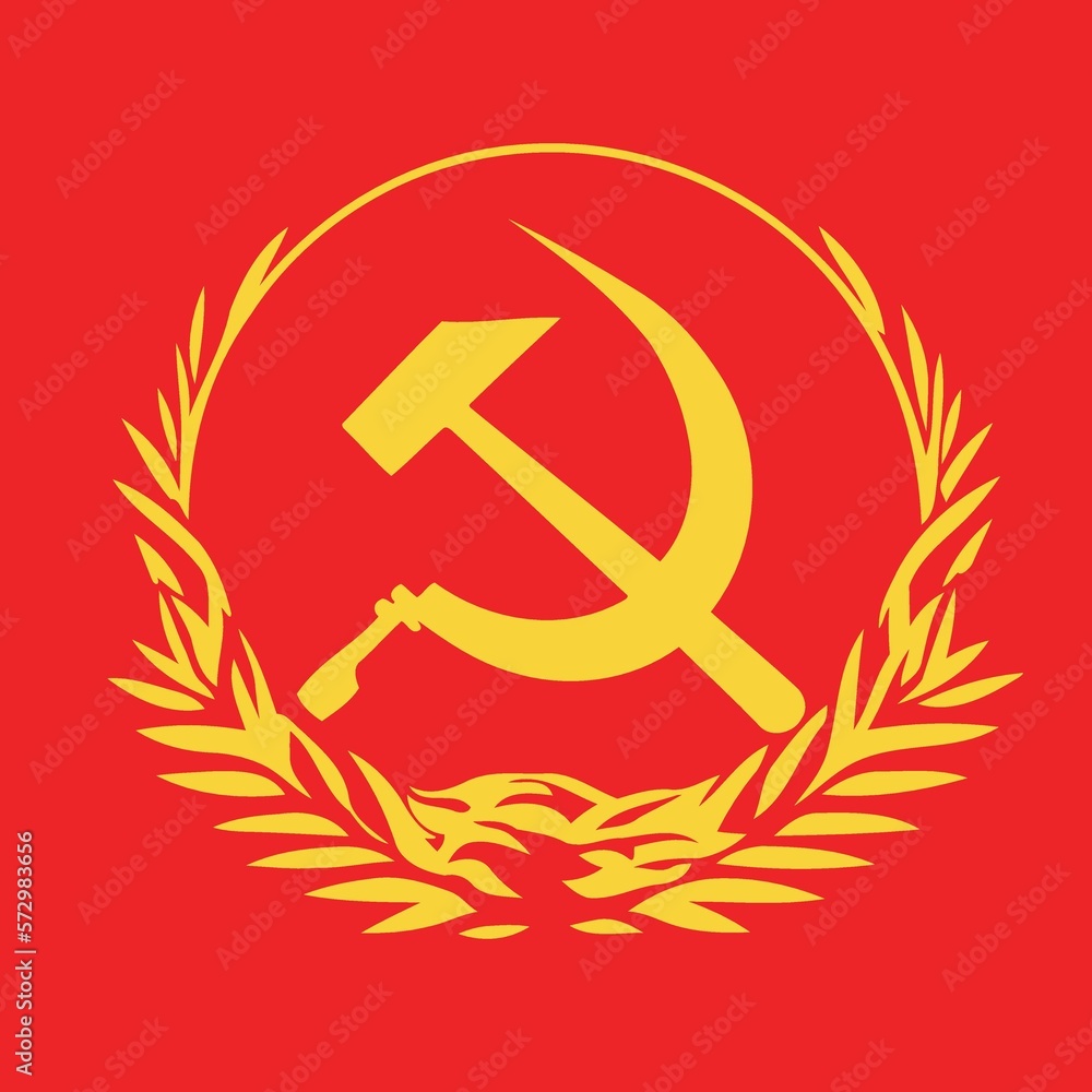 illustration in communist style in red and yellow colors created with ...