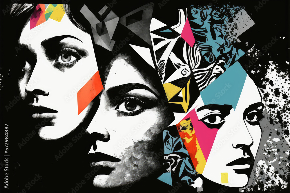 Abstract human many faces expression, dark emotion and uncertain mental ...