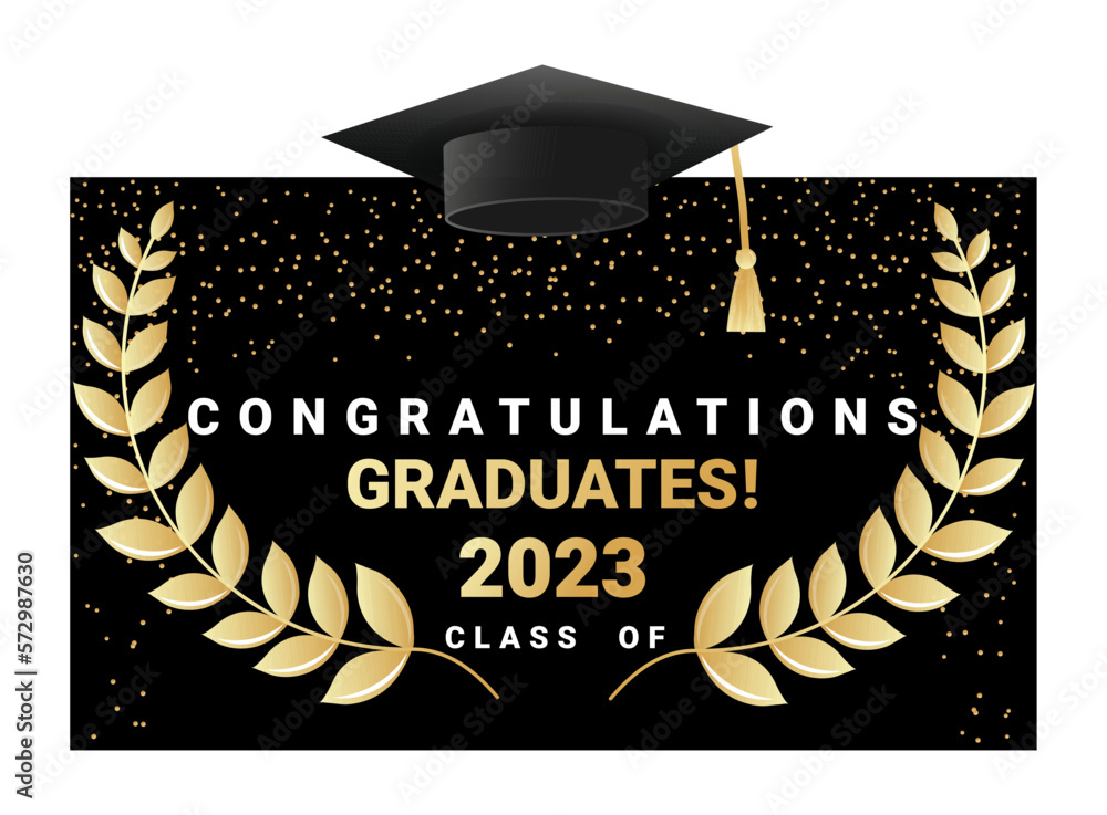 Congratulations graduates design template with academic cap, laurel ...