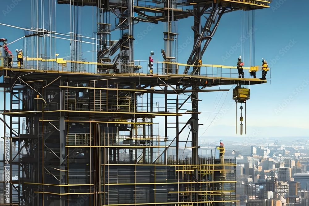 Construction Engineer Worker At Heights.Architecture Sci-Fi ...