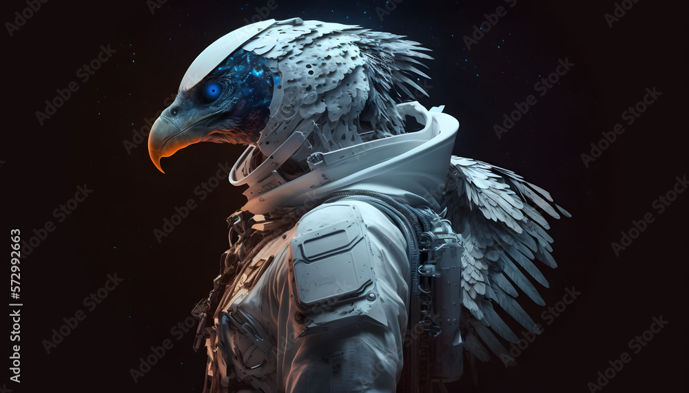 humanoid eagle head, white space suit,blue light,future scenario Stock ...