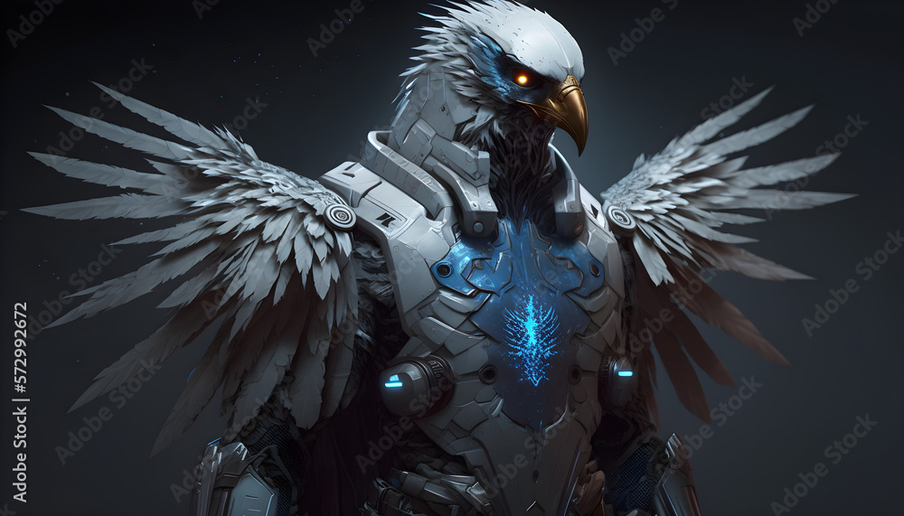 humanoid eagle head, white space suit,blue light,future scenario Stock ...
