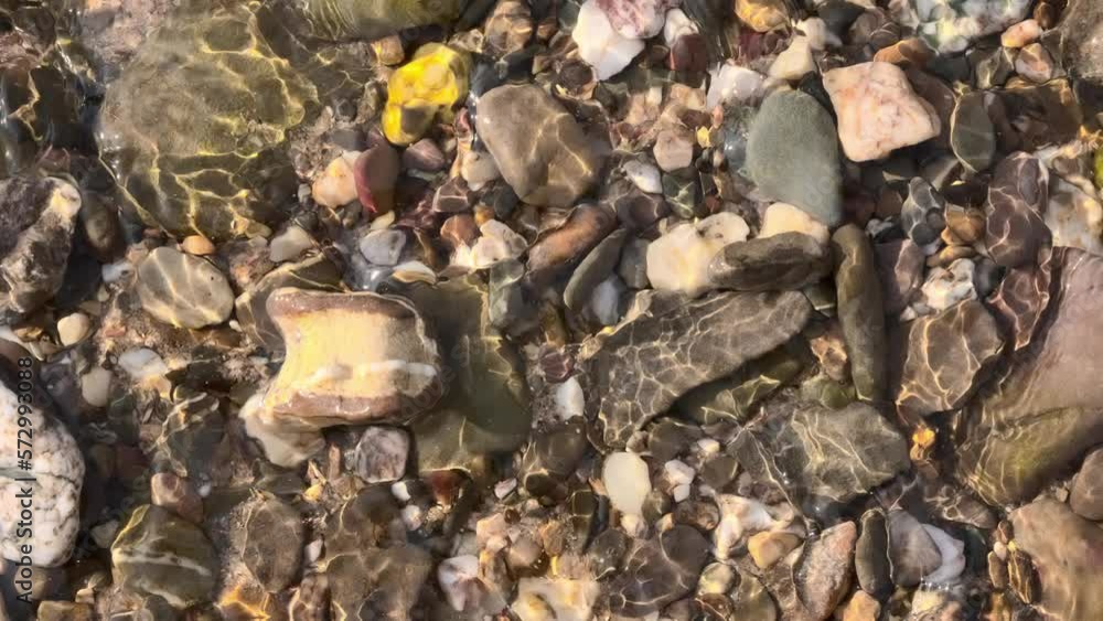 Animated stones in flowing water show silky ripples of crystal clear ...