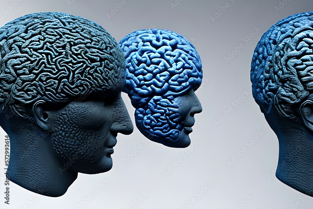 Human Heads And Brain. Comunication Concept. Neurological Connections ...