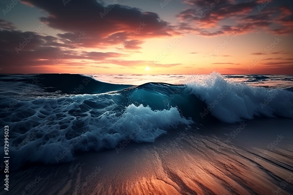 Sunset on the beach. Amazing ocean waves, white beach. Great summer ...