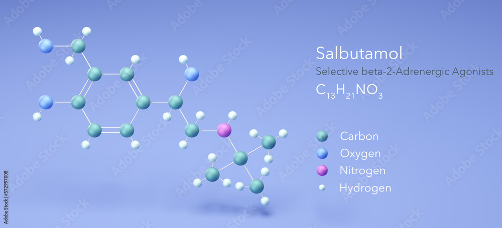 salbutamol molecule, molecular structures, albuterol, 3d model ...