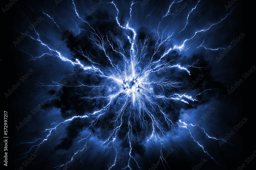 Blue electric lightning background radiating from the center by ...