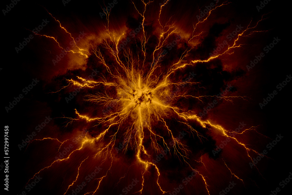 Golden red electricity lightning background radiating from the center ...