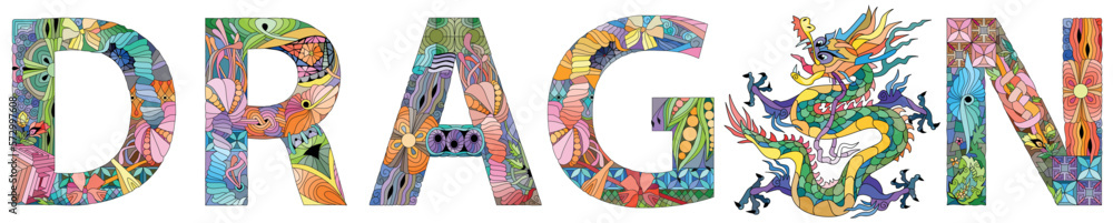 Word DRAGON. Vector zentangle object for decoration Stock Vector ...
