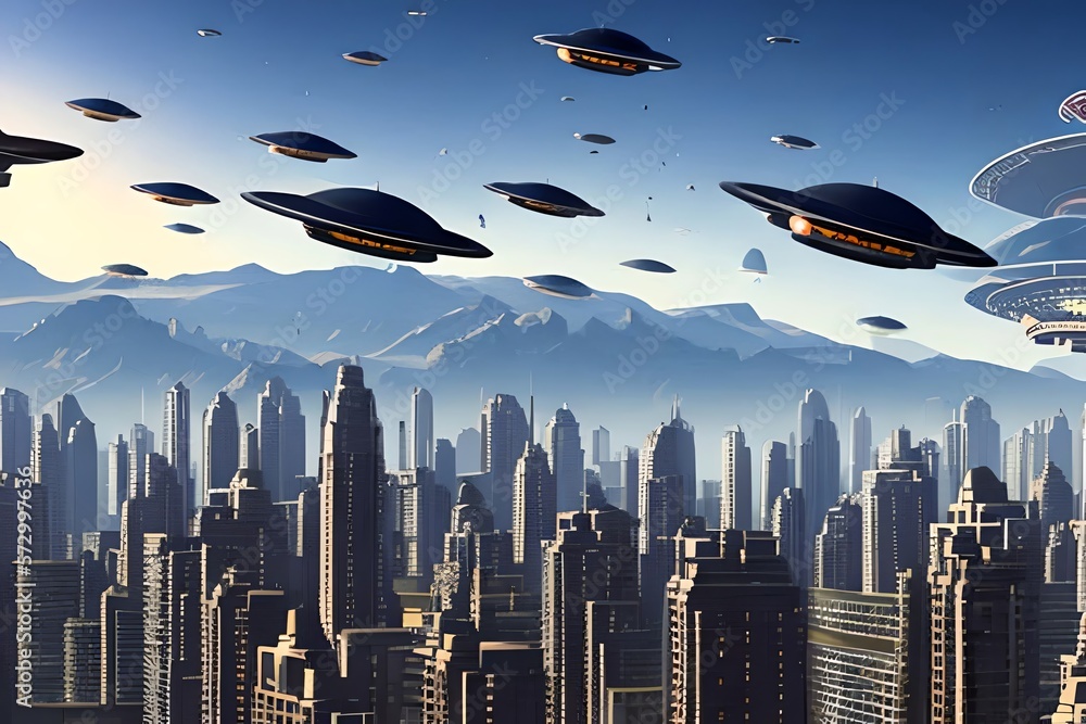 Ufo Armada Over Downtown. Giant Alien Spaceships Over The City. Ufo ...