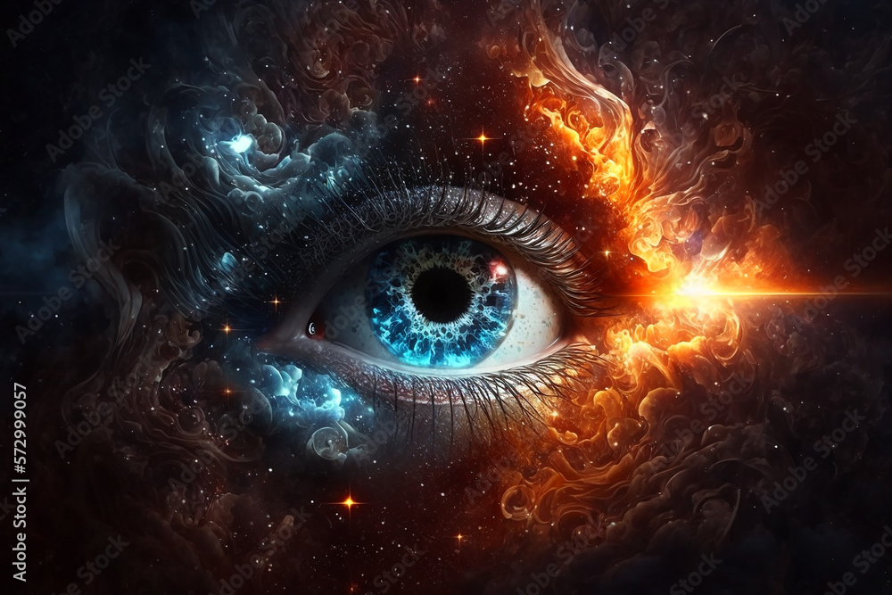 Galaxy Face,frontal view, human features, eyes of fire. Generative AI ...