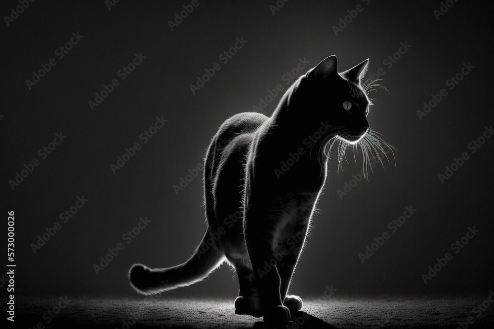 Stark Black Background, a Sleek and Mysterious Cat Silhouette Is ...
