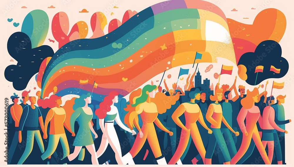 Generative AI A group of people participating in a Pride parade. LGBT ...