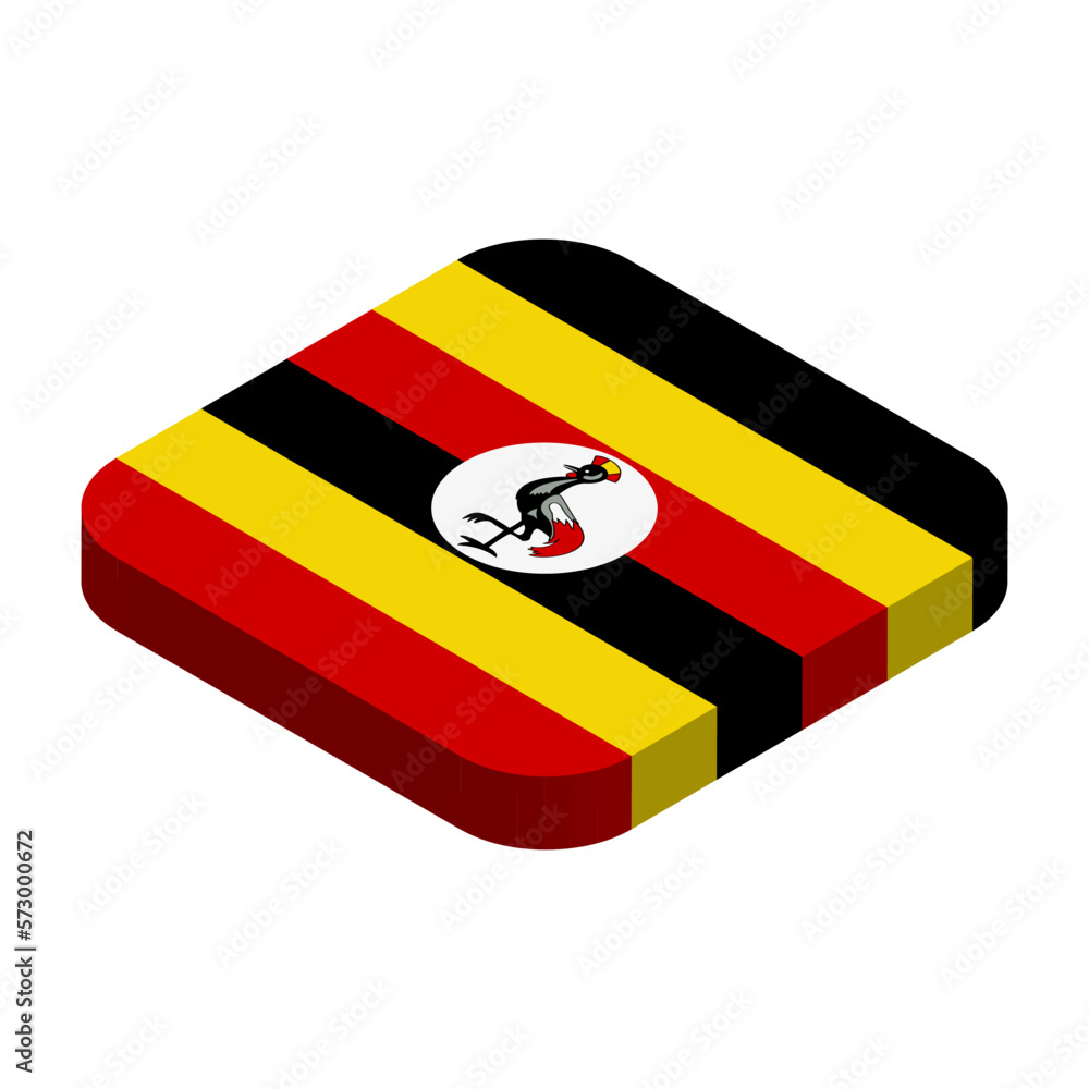 Uganda flag - 3D isometric square flag with rounded corners. Stock ...