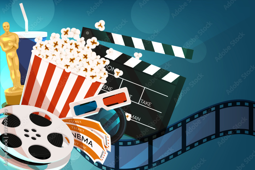 Vetor de Cinema movie time. Online cinema art movie watching with ...