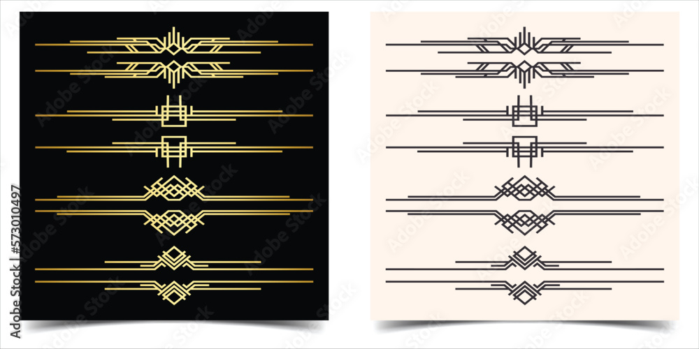 Set of elements art deco dividers and decorative golden headers ...