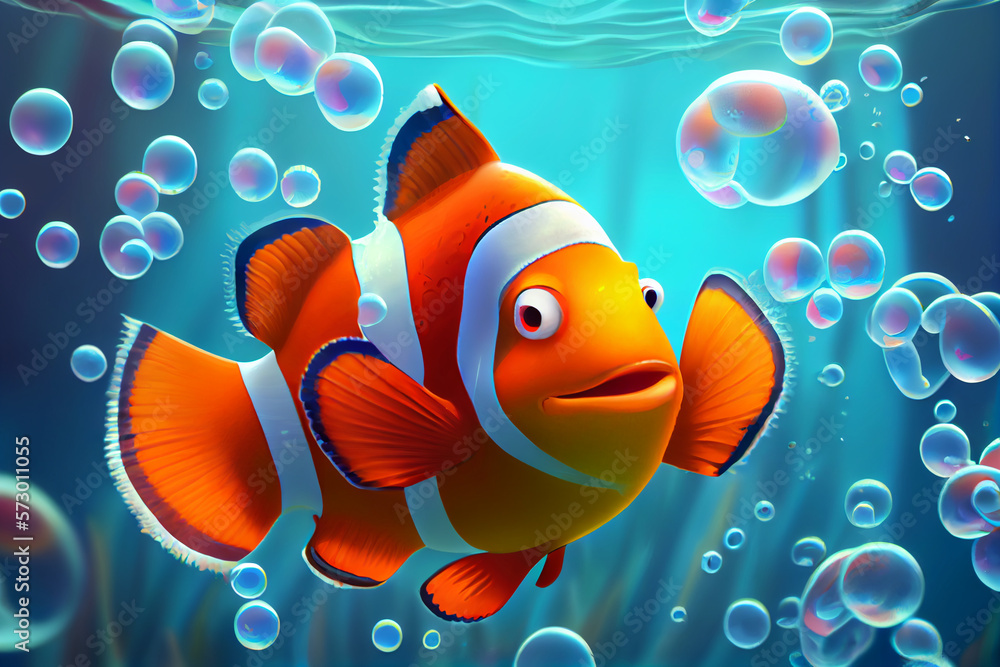 Cute cartoon style fish clown. AI generated ilustración de Stock ...