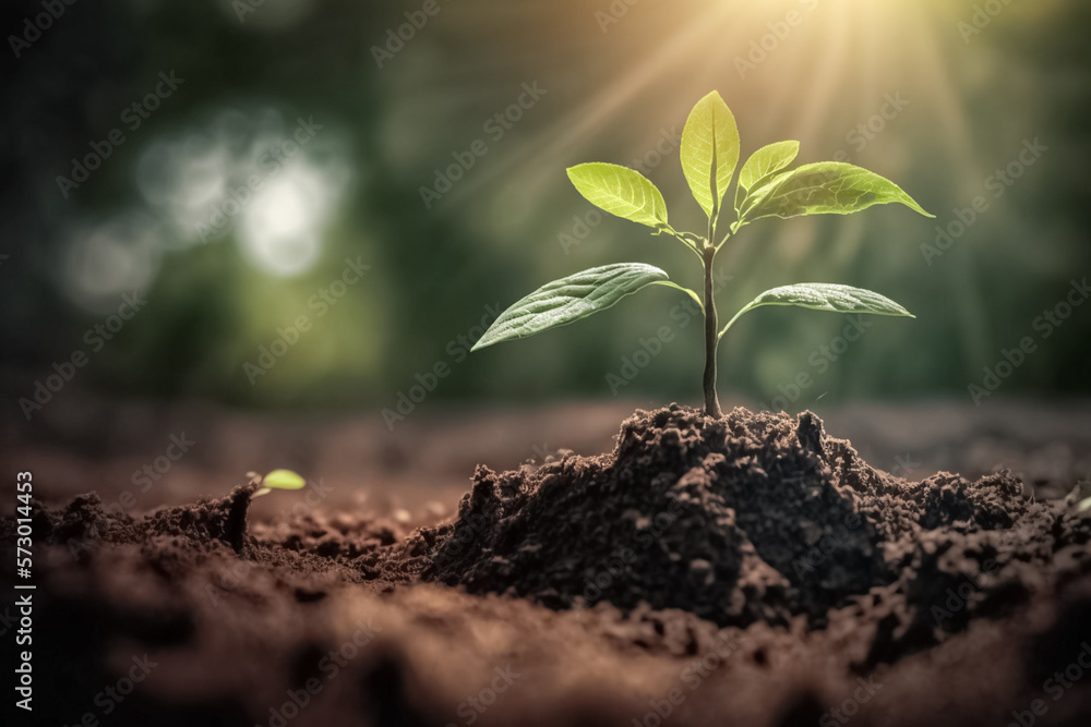 Growth tree young plant. Natural green background. Young Plant in ...