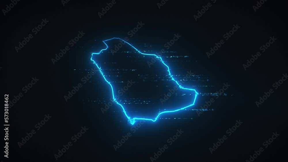 Saudi Arabia technology map, Perspective view, KSA digital glitch, Cyber hacker concept. Riyadh ...