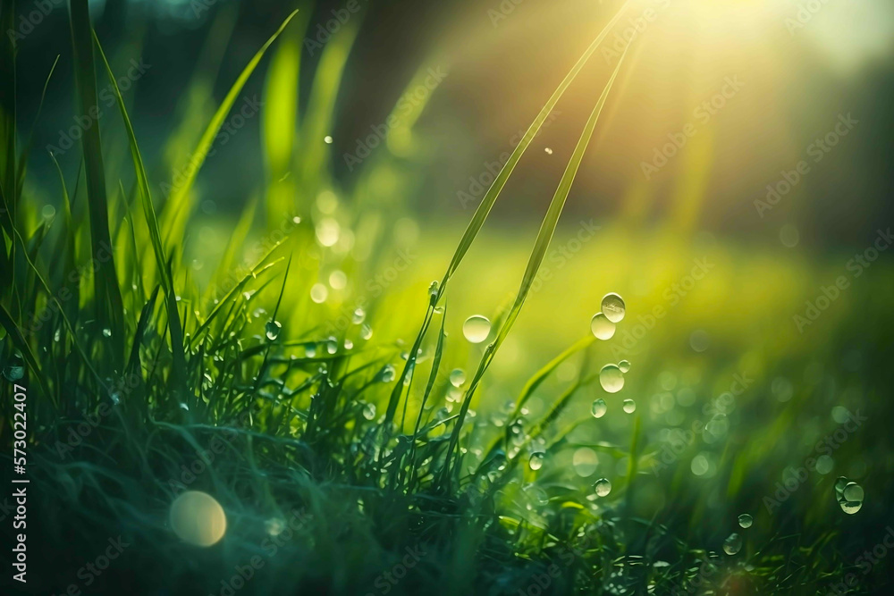 green grass, dew, generative AI, green grass, lawn, meadow, turf ...