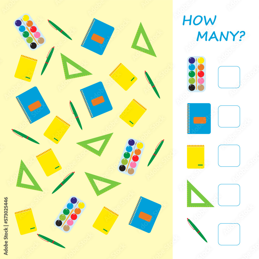 Educational math game for kids. Count how many objects are in the ...