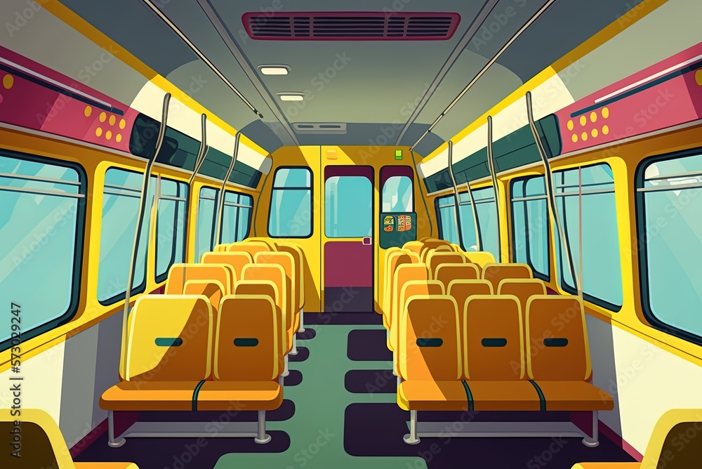 The yellow safety rails inside a city bus. Generative AI Stock ...