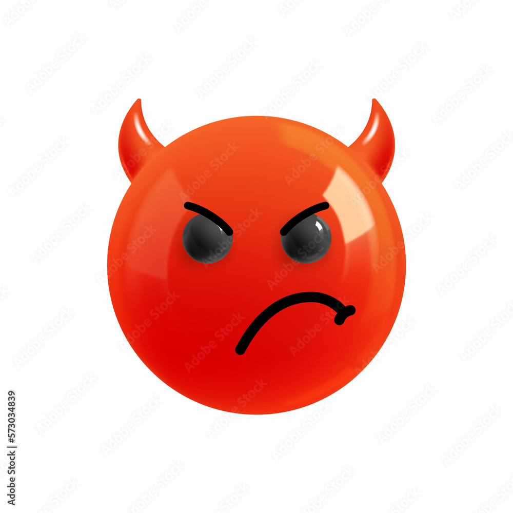 Emoji face the devil is upset. Emotion Realistic 3d Render. Icon Smile ...