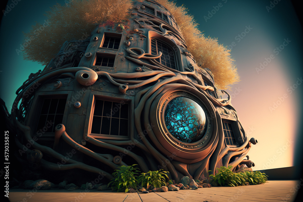 Psychedelic Futuristic Camera Building: High-Tech Digital Device AI ...
