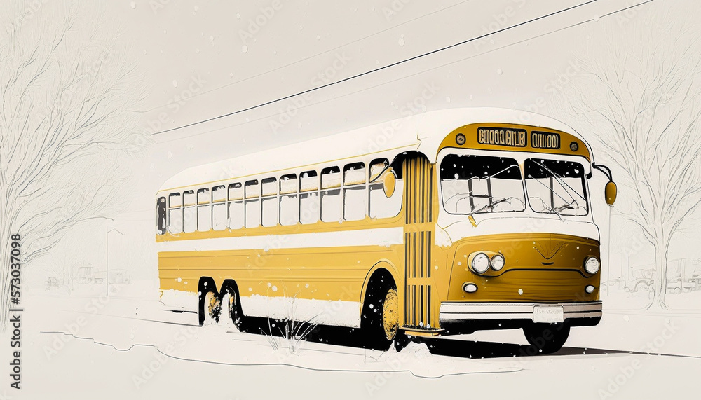 Winter Scene with a Yellow School Bus Isolated Illustration ~ Created ...