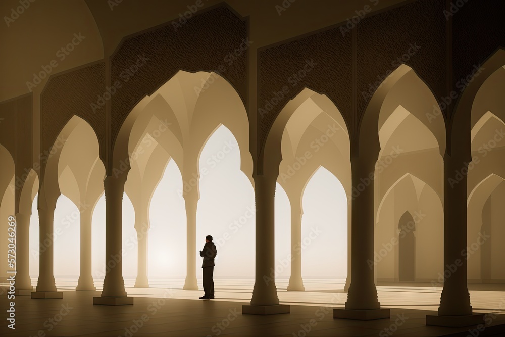 Islamic background painting. Mosque and shadows. Light rays from mosque ...