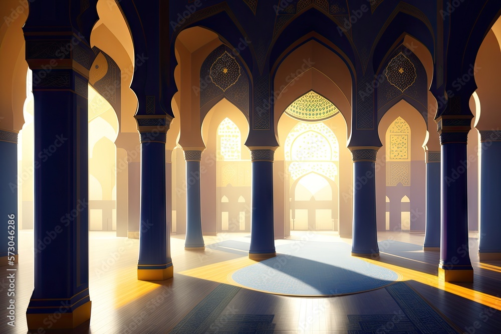 Islamic background painting. Mosque and shadows. Light rays from mosque ...