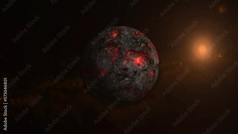 Animated volcanoes of the abstract planet surface with starry sky ...