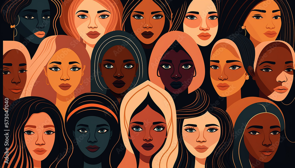 Generative AI Female diverse faces of different ethnicity poster. Women ...