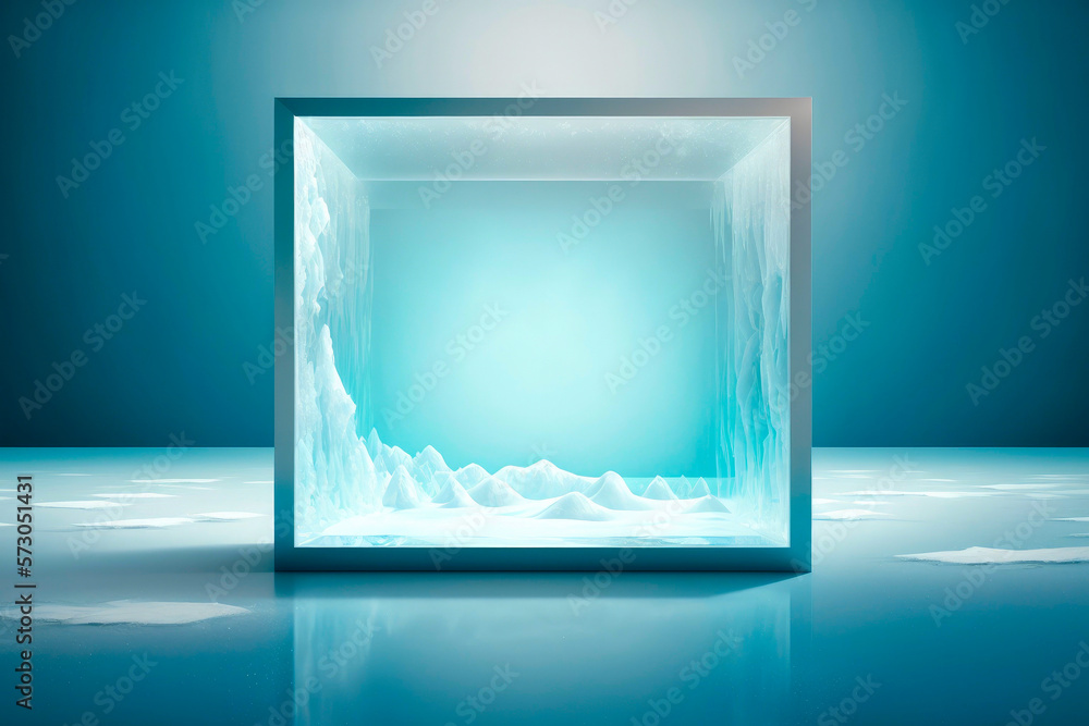 Ice scene for product presentation. Mockup ice pedestal on winter ...