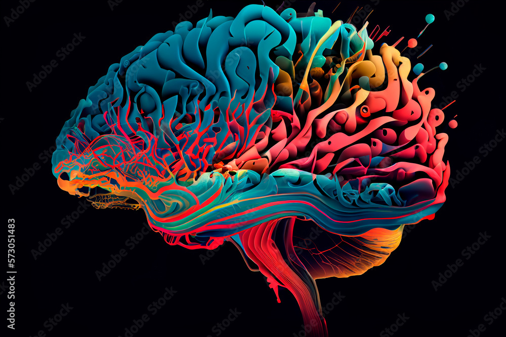 Concept art of a human brain exploding with knowledge and creativity ...