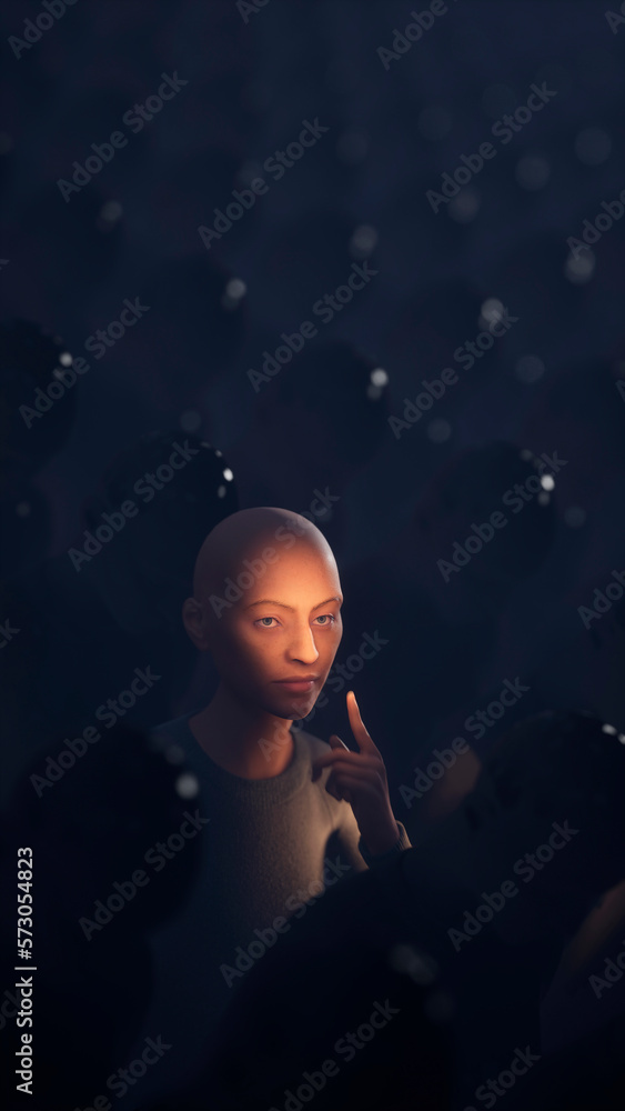 hide your personality, concept. Rows of identical sad people, among ...