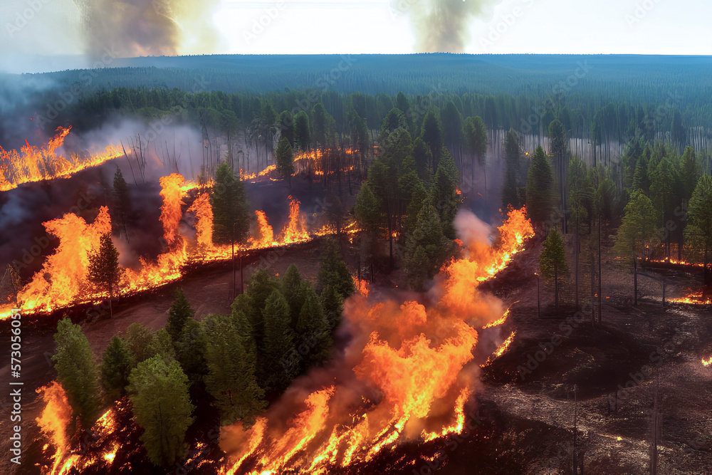 Natural Disasters, aerial view of bushfires destroying large forest ...