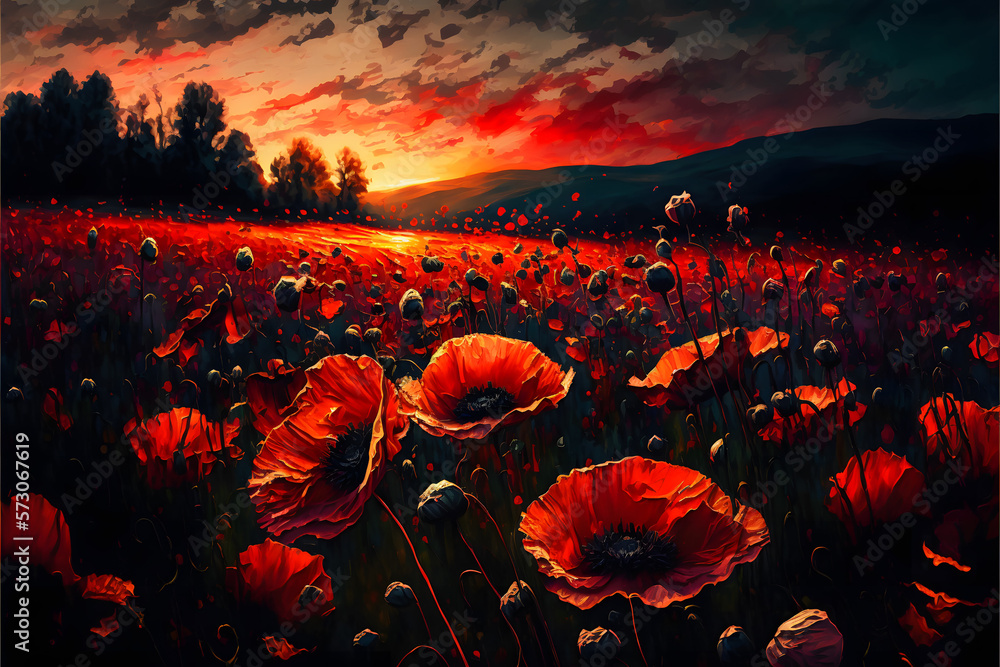 Remembrance Day, poppy field created with generative AI technology ...