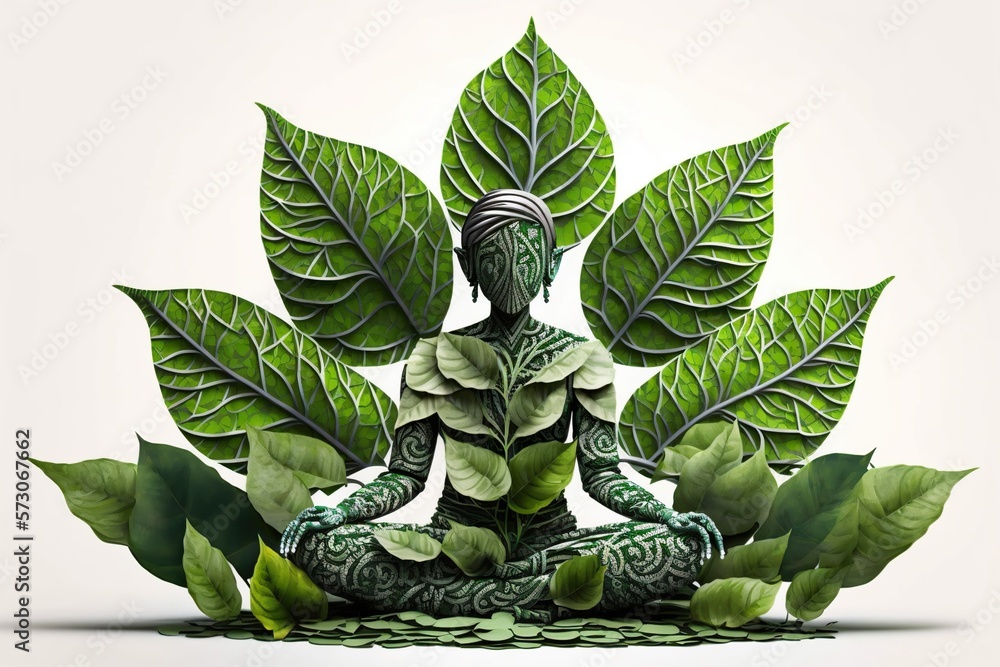 ภาพประกอบสต็อก Yoga asana made from dry leaves, concept of Stability ...